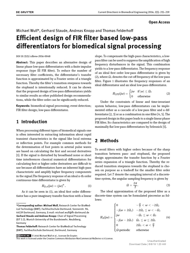 Efficient Design of FIR Filter Based Low-Pass Differentiators for ...