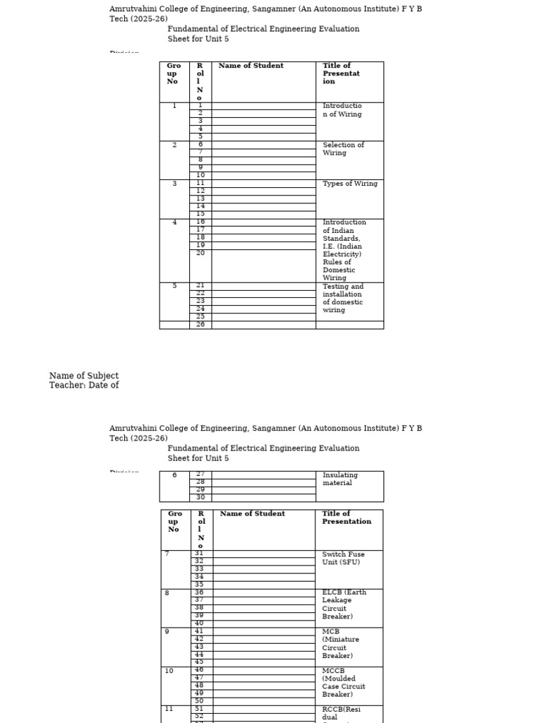 Electrical Engineering Unit 5 Evaluation Sheet | PDF | Electrical ...