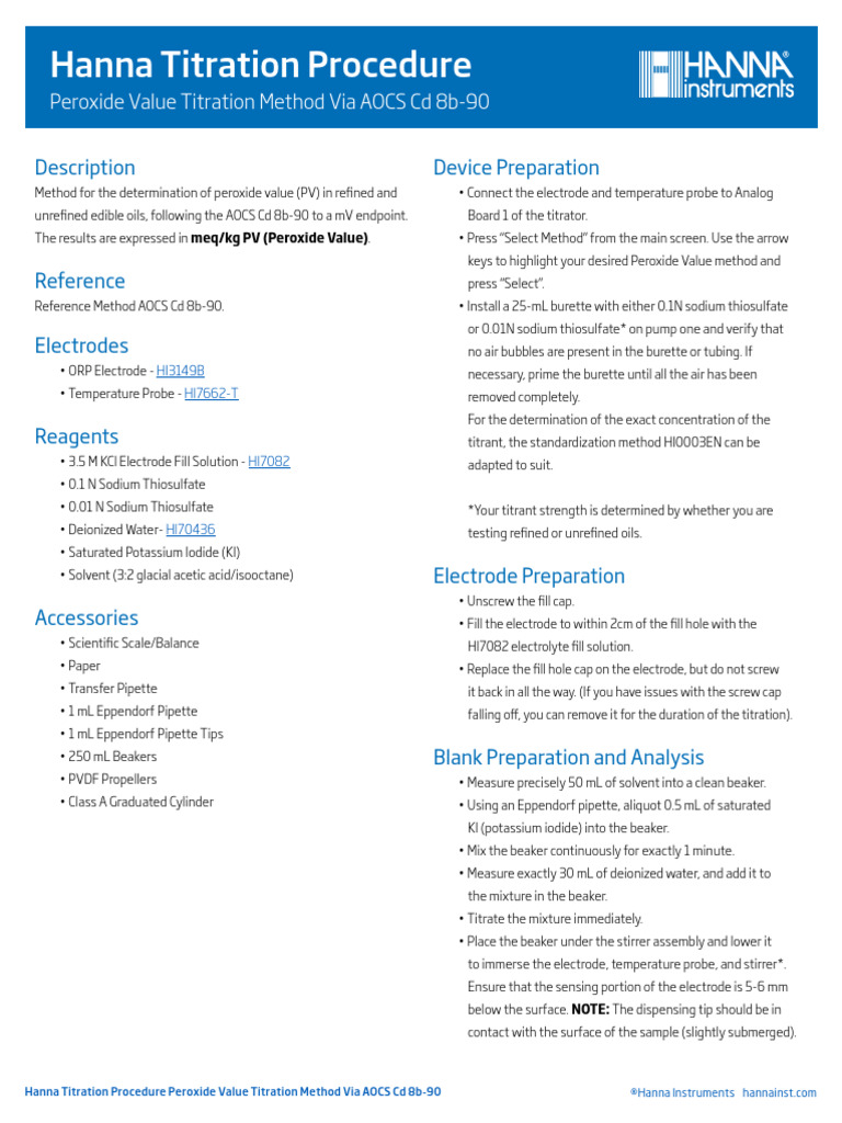 Peroxide Value Titration Method Guide | PDF | Titration | Chemistry