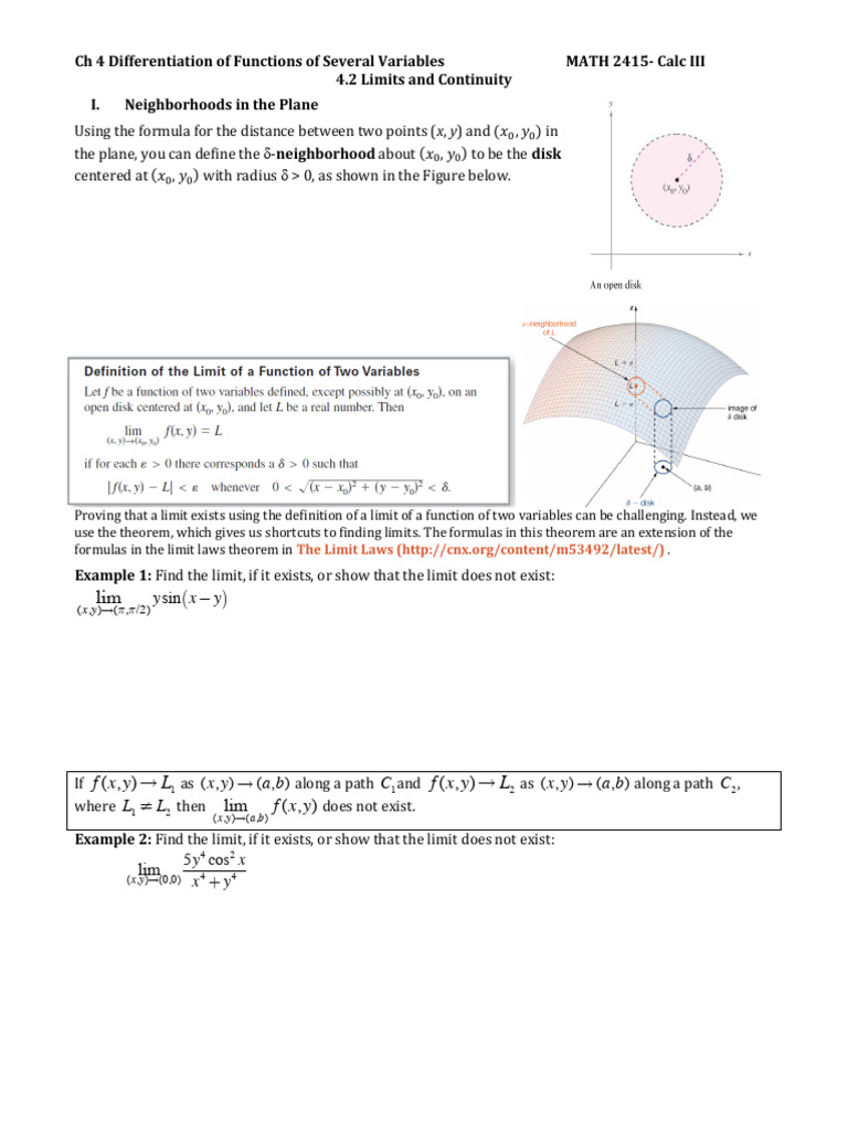 Limits and Continuity in Multivariable Calculus | PDF | Continuous ...