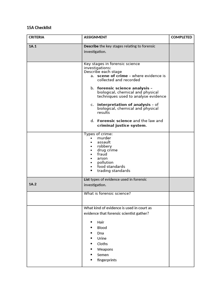 Forensic Investigation Checklist Guide | PDF | Forensic Science ...
