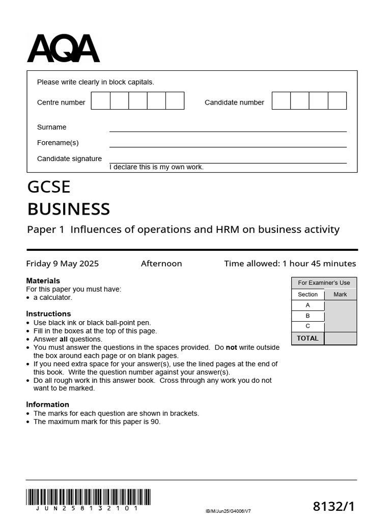 GCSE Business Exam Paper - Operations & HRM | PDF | Lean Manufacturing ...