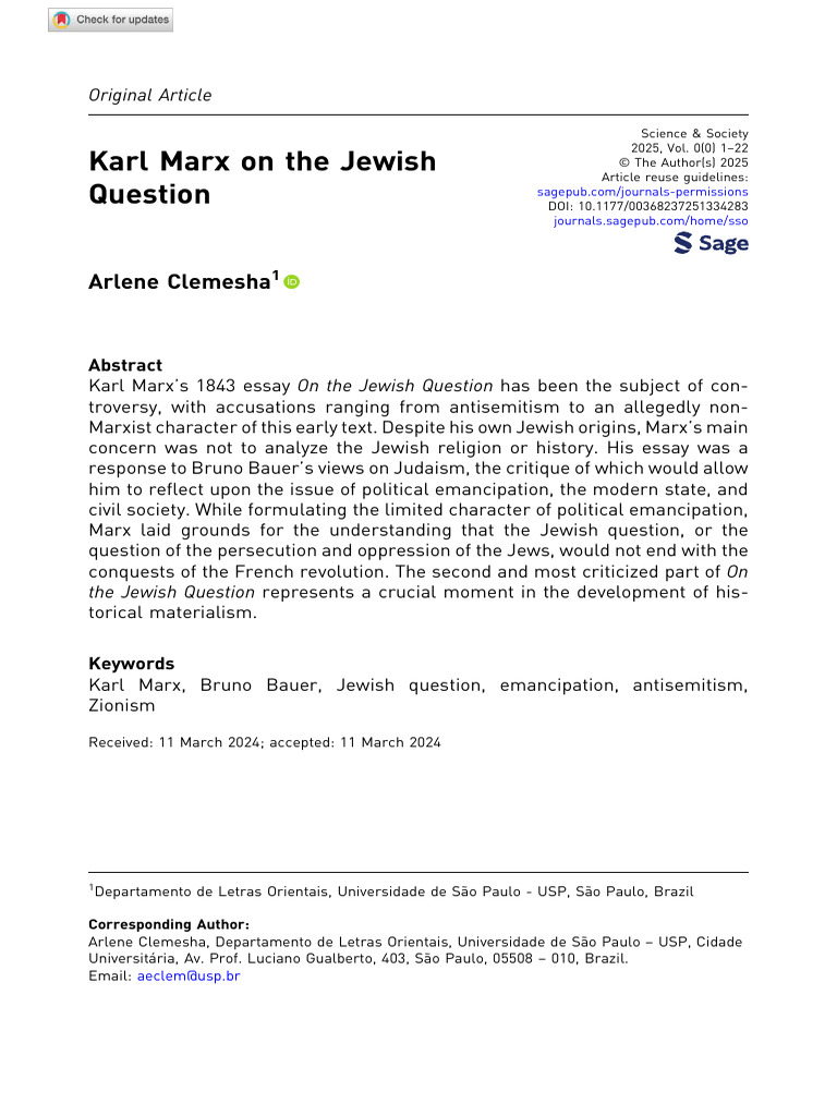 Karl Marx on the Jewish Question | PDF | Antisemitism | Karl Marx