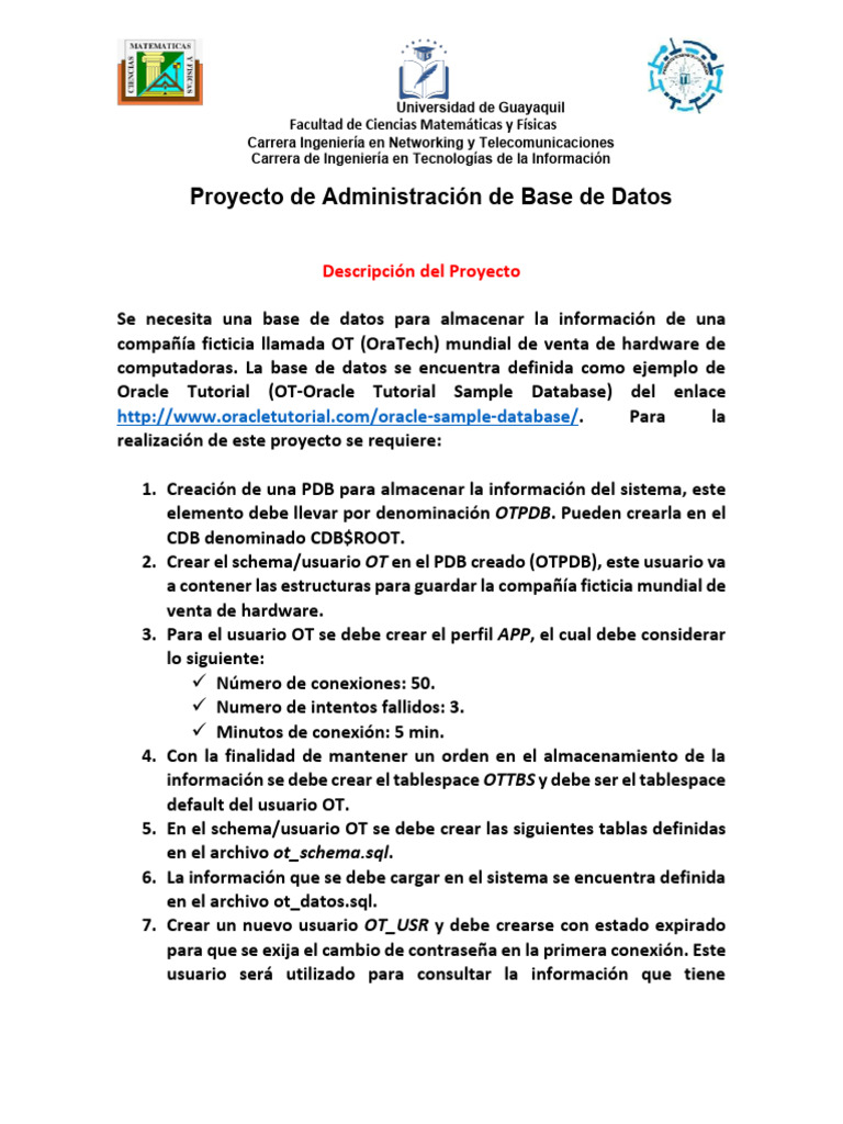 Proyecto de Base de Datos Oracle para OT | PDF | Bases de datos ...