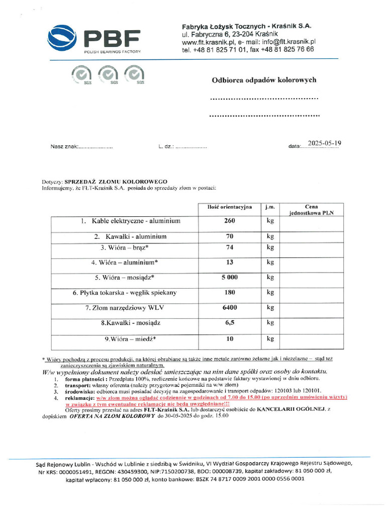 Przetarg Zlom Kolor 2025 | PDF