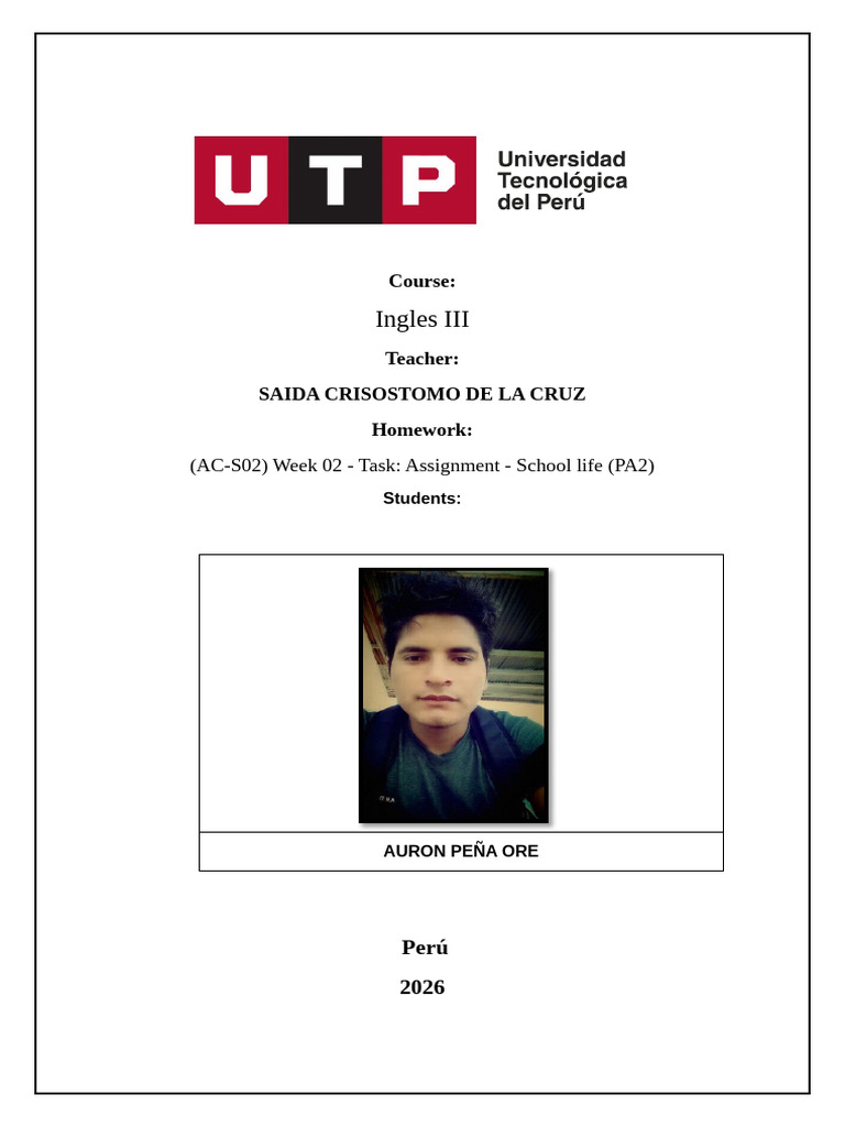 (AC-S02) Week 02 - Task Assignment - School Life (PA2) | PDF
