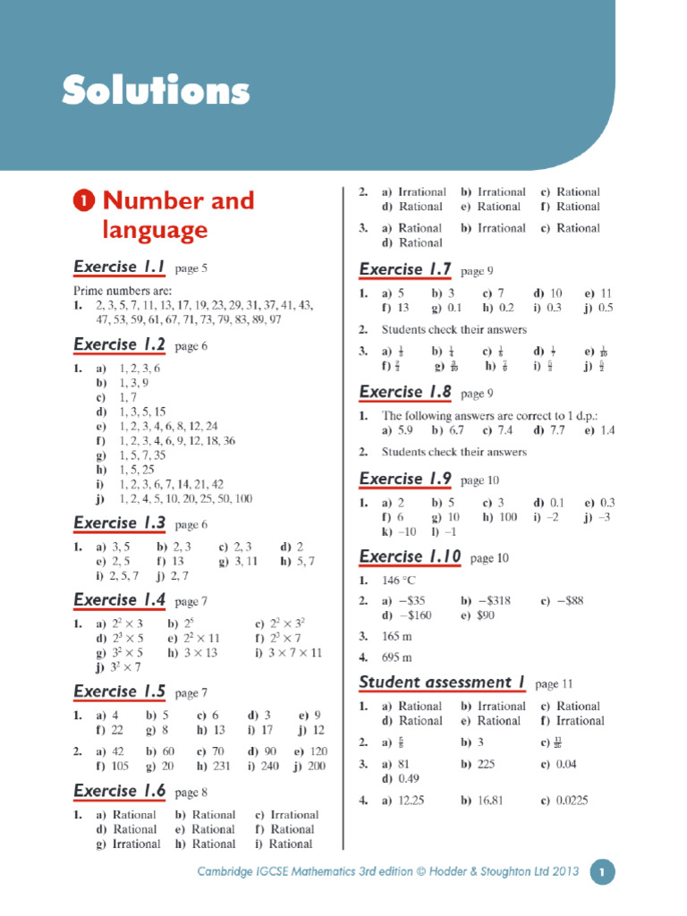 IGCSE Mathematics Textbook Answers | PDF