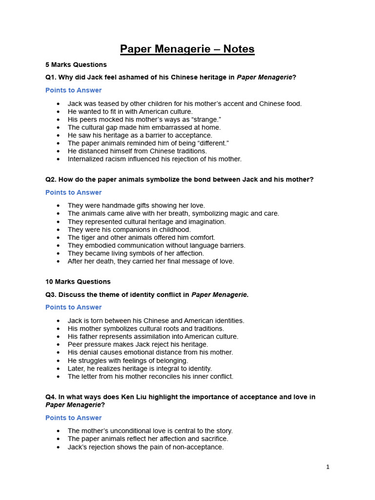 Paper Menagerie Notes | PDF | Love | Psychology