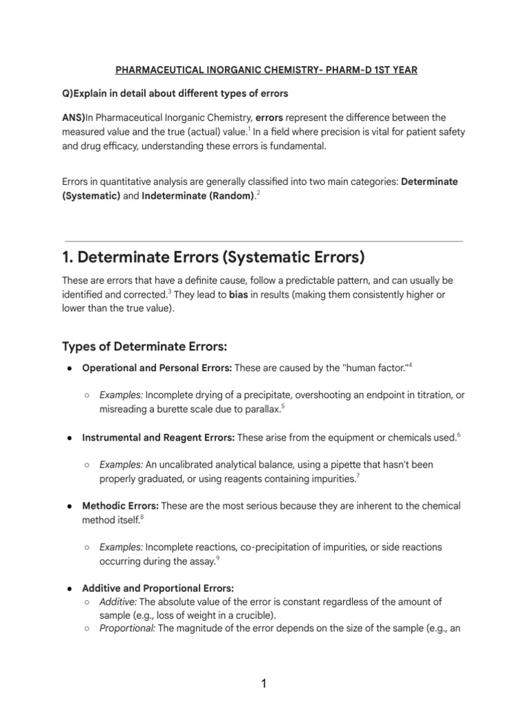 Types of Errors in Pharmaceutical Chemistry | PDF | Titration | Chemistry