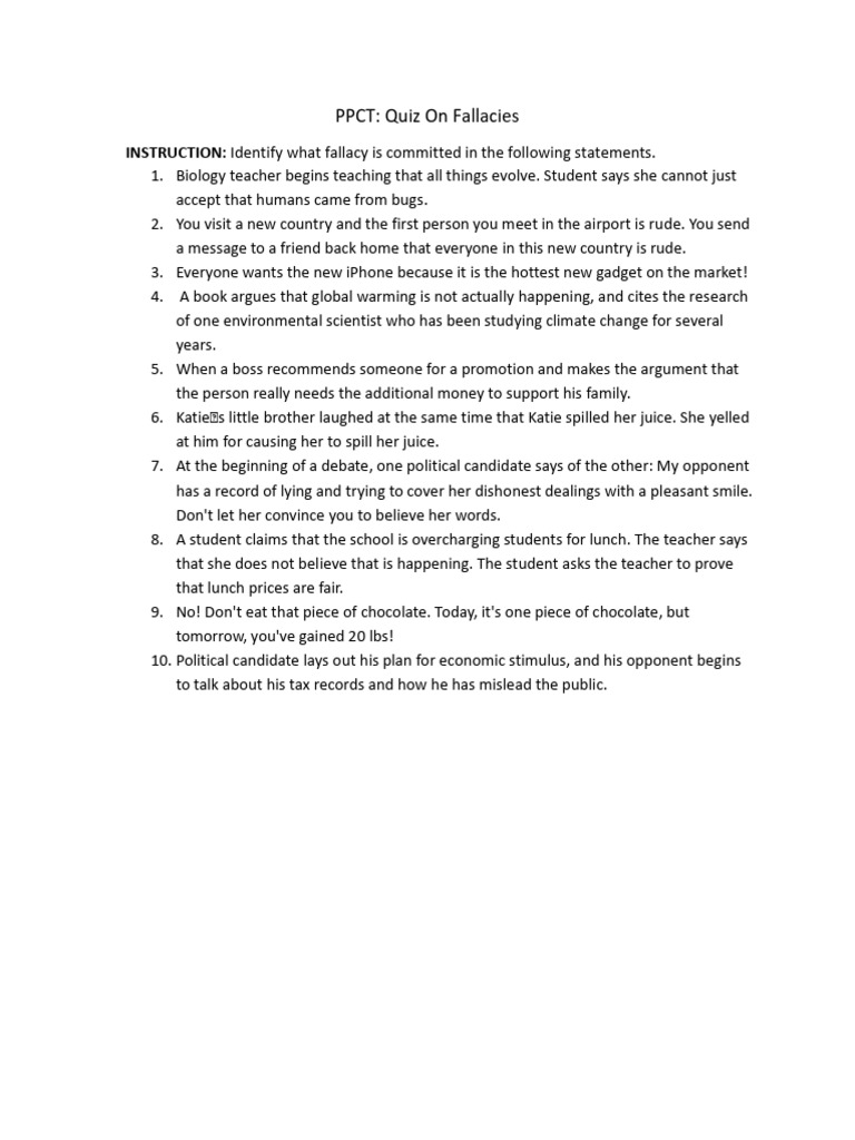 Fallacy Identification Quiz | PDF