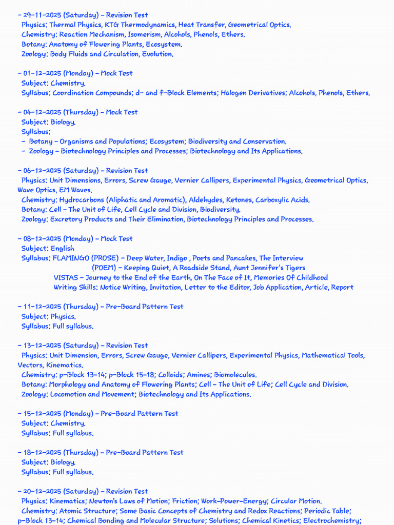 Combined Timetable - All Exams & Portions | PDF