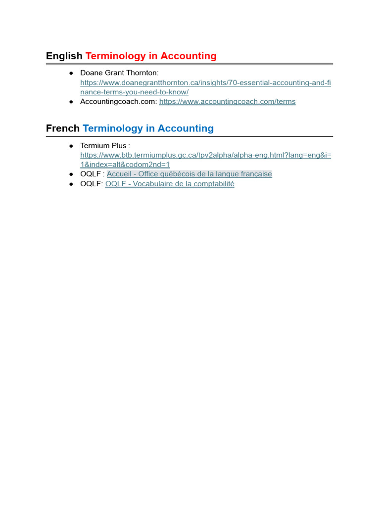 English Terminology in Accounting | PDF