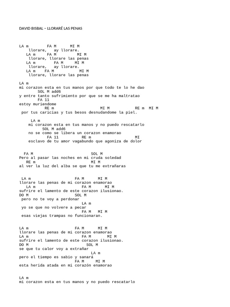 David Bisbal – Lloraré Las Penas | PDF | Teoría musical | Elementos de ...