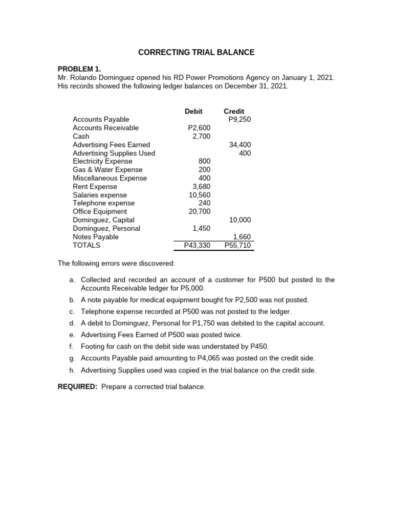Correcting Trial Balance Errors Guide | PDF | Debits And Credits ...