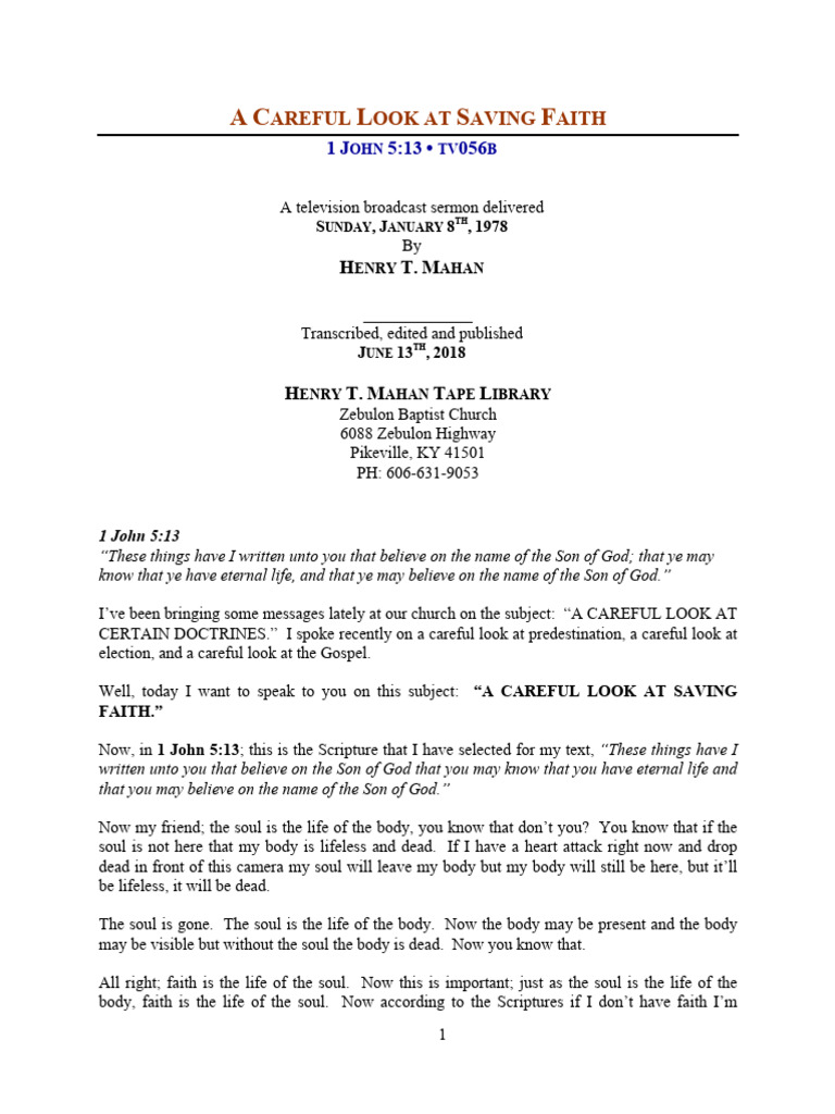 1jo 5v13 A Careful Look at Saving Faith | PDF | Jesus | Salvation
