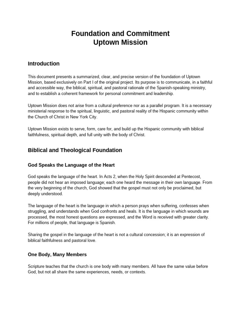 Uptown Mission Foundation and Commitment FULL | PDF | Disciple ...