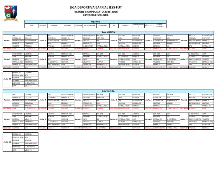 Fixture Liga Deportiva Barrial 2025-2026 | PDF | Asociación de ...