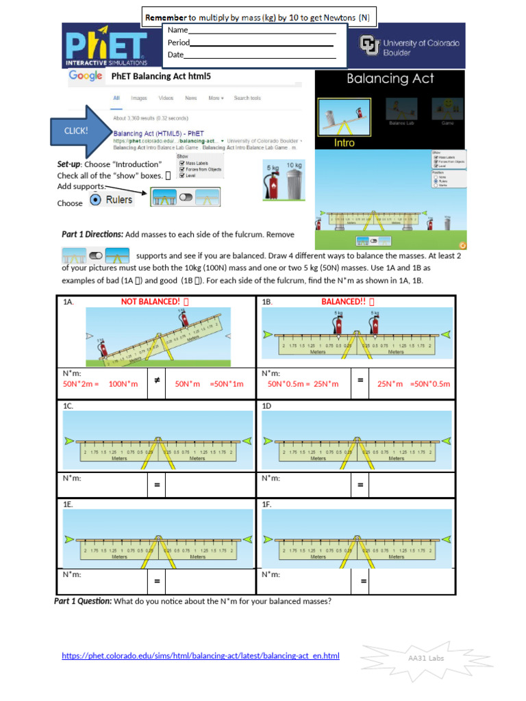 APP1 4+PHET+Balancing+Act+Virtual+Lab | PDF | Mass | Physical Quantities