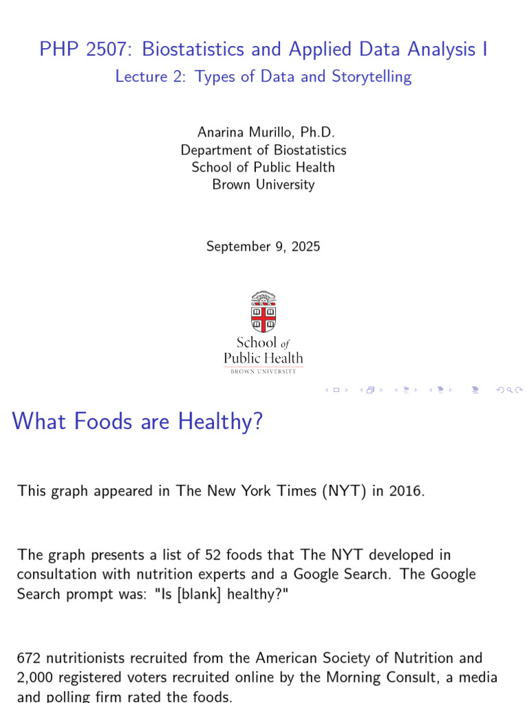PHP2507 Lecture 2 Types of Data and Storytelling | PDF | Statistics | Descriptive Statistics