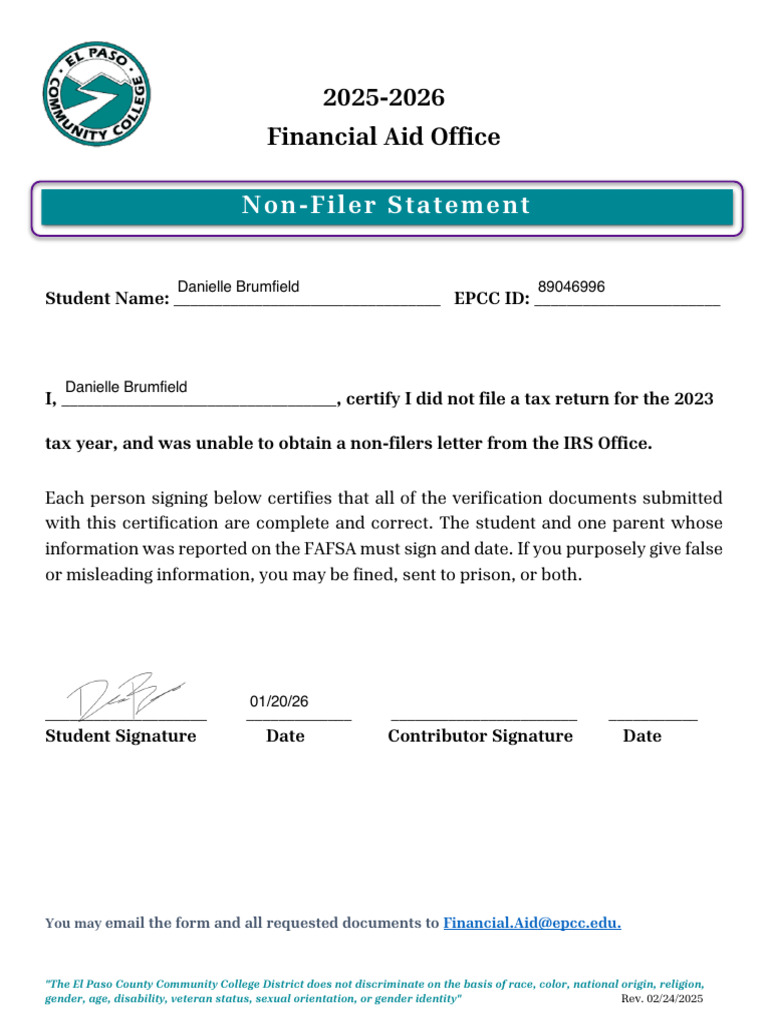 2025 2026 Non Filers Statement | PDF