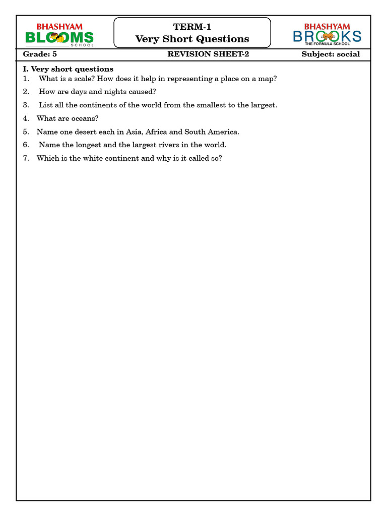 Grade 5 Social Studies Revision Sheet | PDF