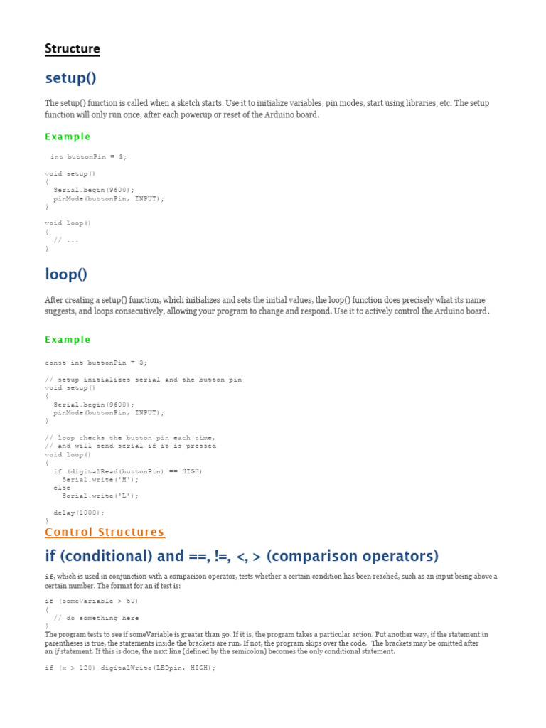 Arduino Code Structures | PDF | Integer (Computer Science) | Control Flow