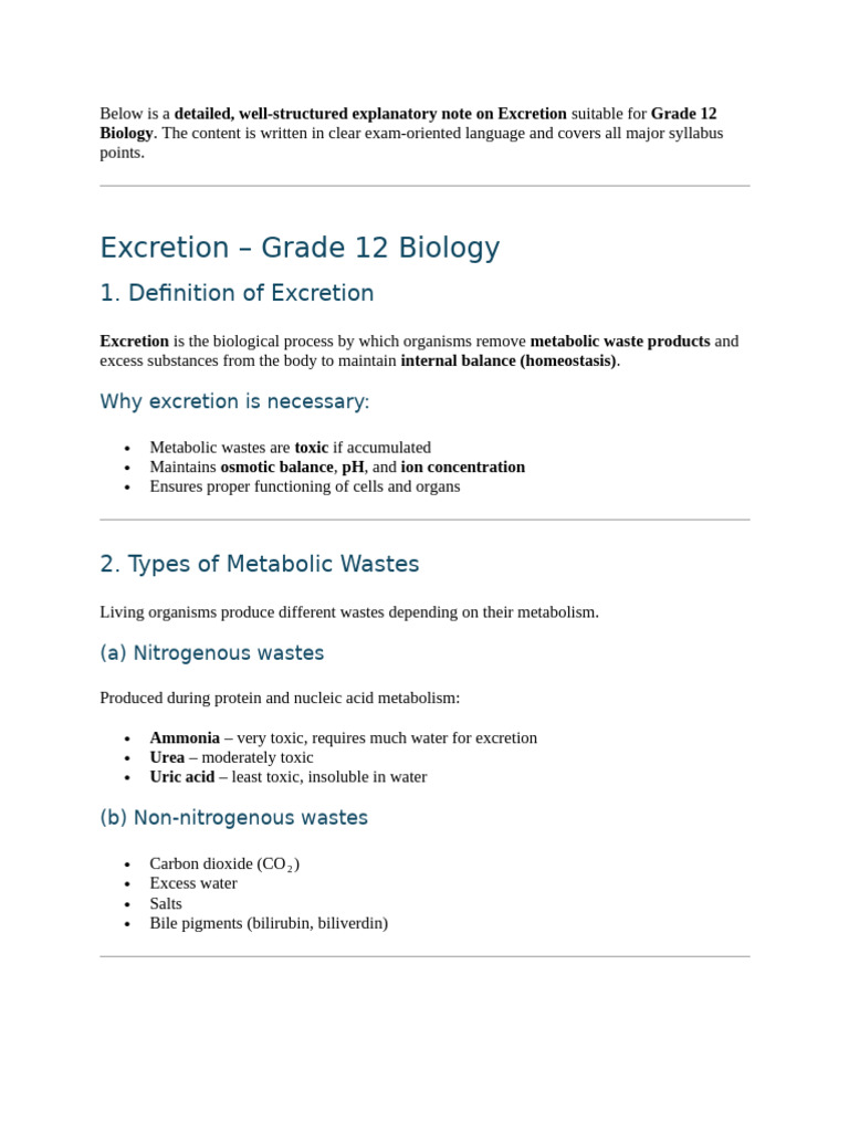 Excretion Note | PDF | Kidney | Organ (Anatomy)