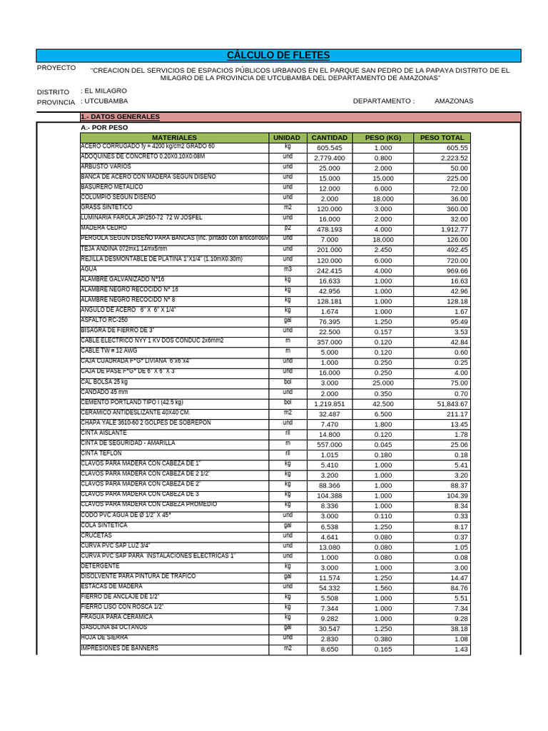Cálculo de Fletes para Proyecto Urbano | PDF | Ingeniero civil ...