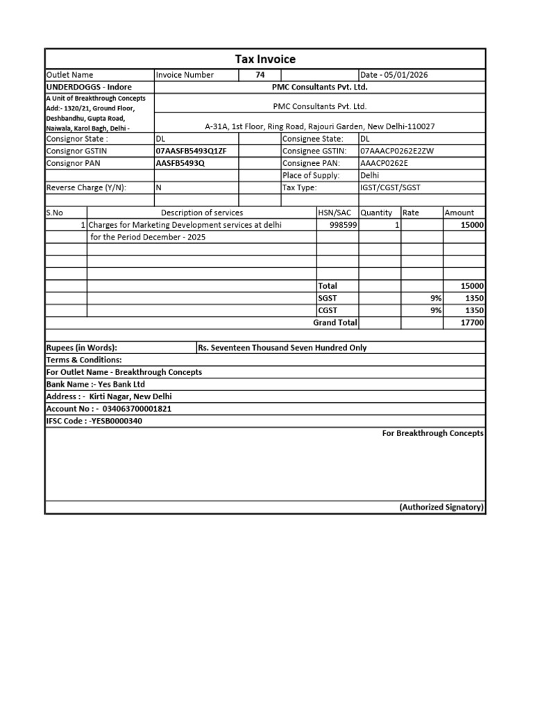 Tax Invoice for Marketing Services | PDF