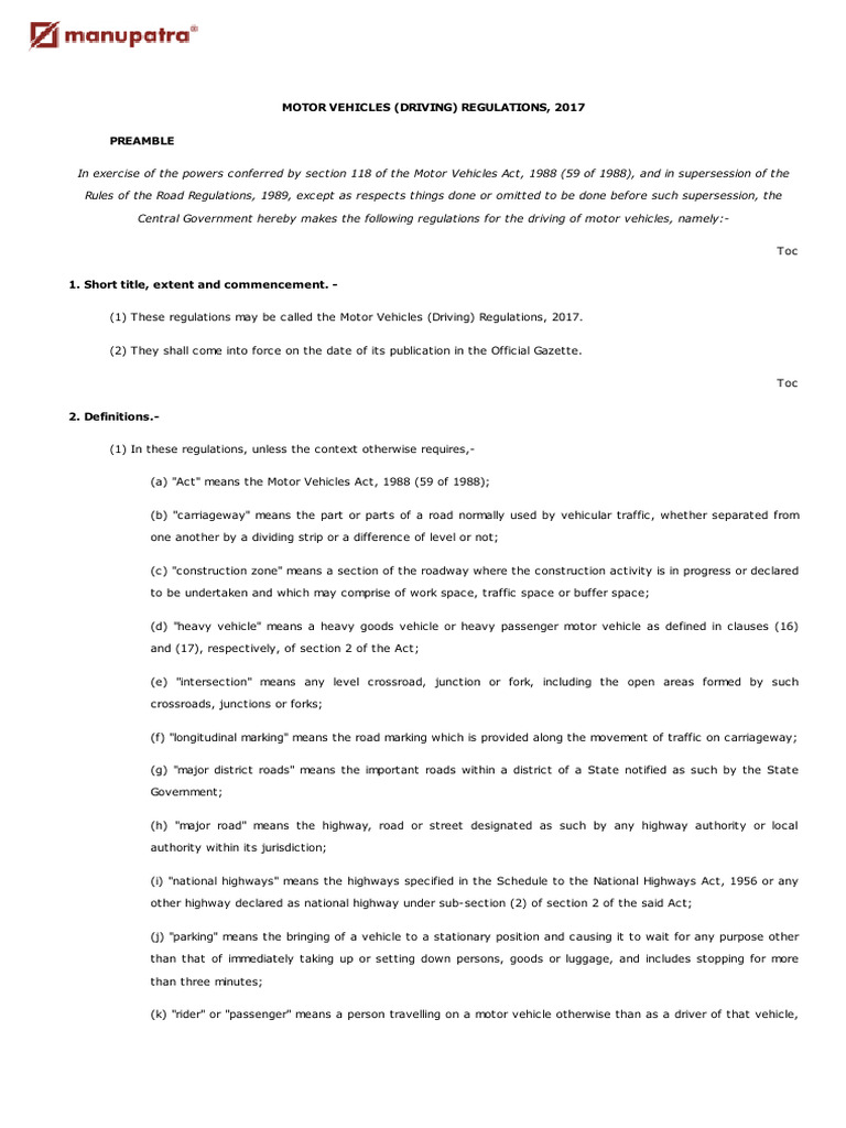 Motor Vehicles Driving Regulations 2017 | PDF | Traffic | Traffic Light