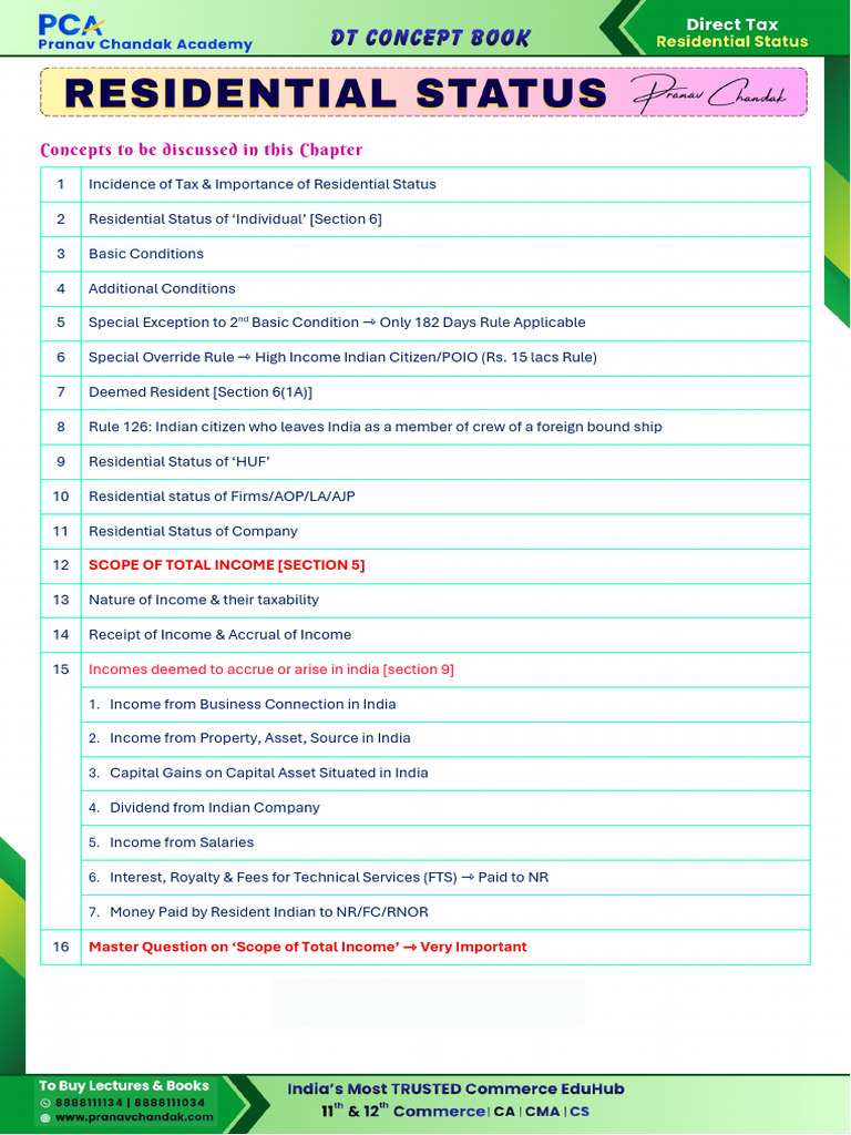 Residential Status - Concept Book (2026) | PDF | Income | Income Tax