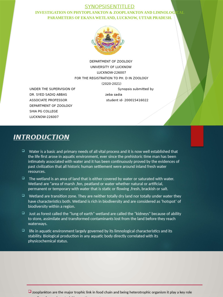 Investigation on Phytoplankton and Zooplankton and Limnological Parameters (1) | PDF | Wetland ...