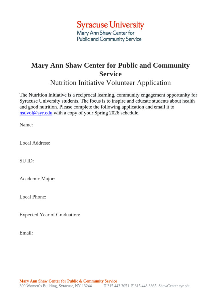 Nutrition Initiative Volunteer Application | PDF
