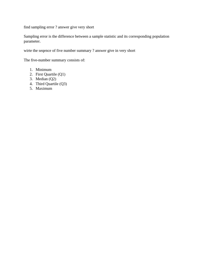 Understanding Sampling Error & Five-Number Summary | PDF