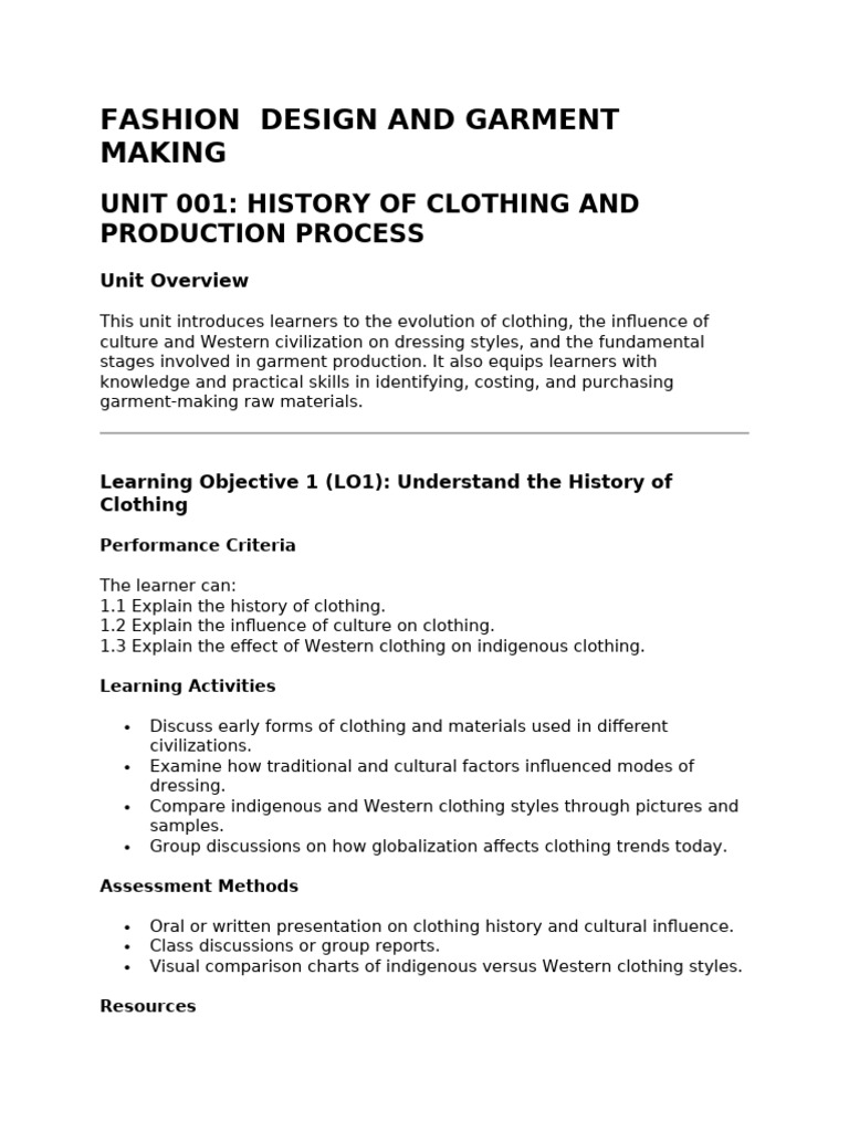 Fashion Design: History & Production Skills | PDF | Educational ...