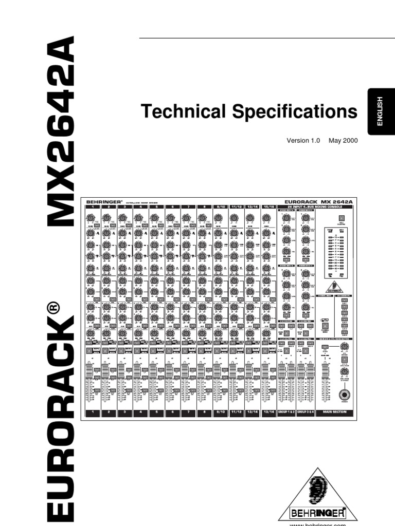 Behringer MX2642A Mixer Spec Sheet | PDF | Equalization (Audio) | Decibel