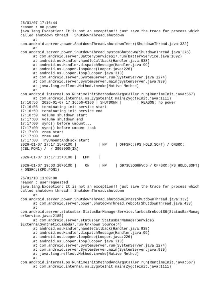 Android Shutdown and Reboot Logs | PDF | Computing | Software