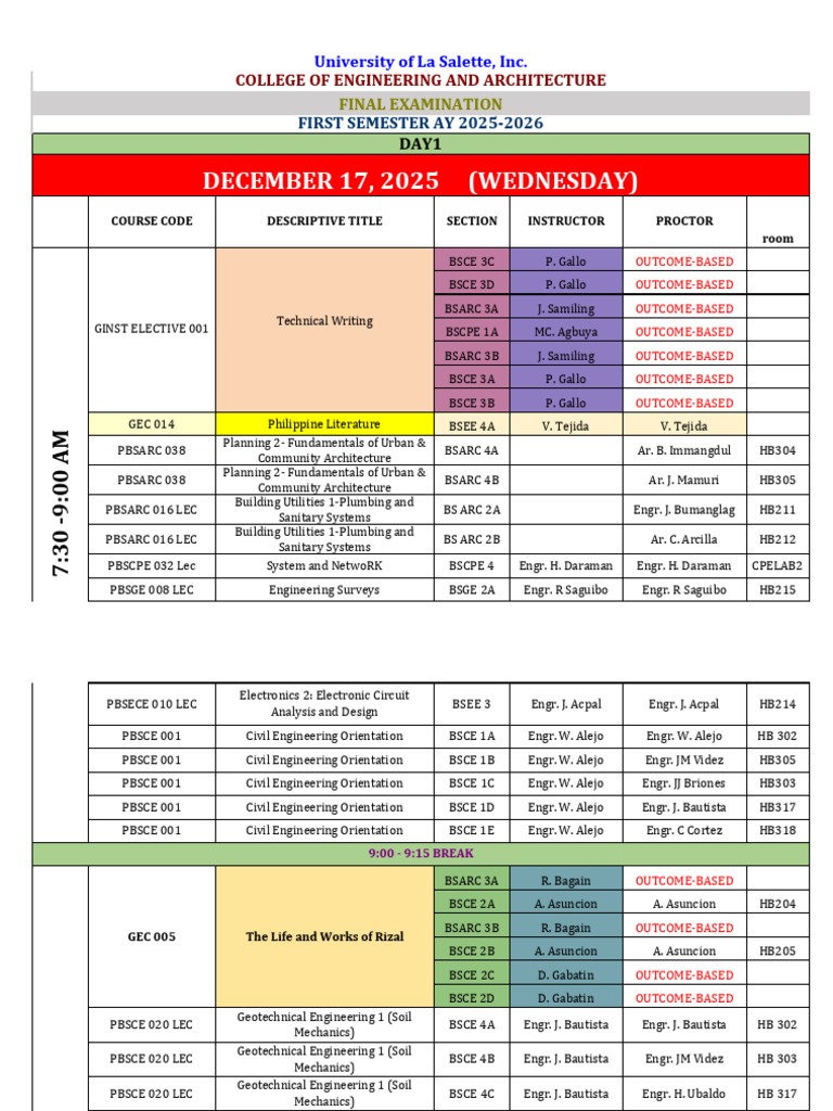 Finals Exam Schedule 1st Sem 2025 2026 Aaa Version 1 | PDF | Digital ...