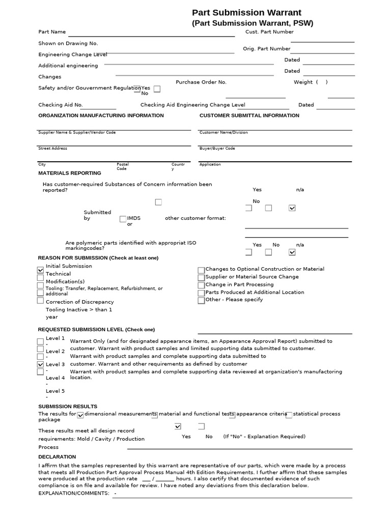 Part Submission Warrant Overview | PDF
