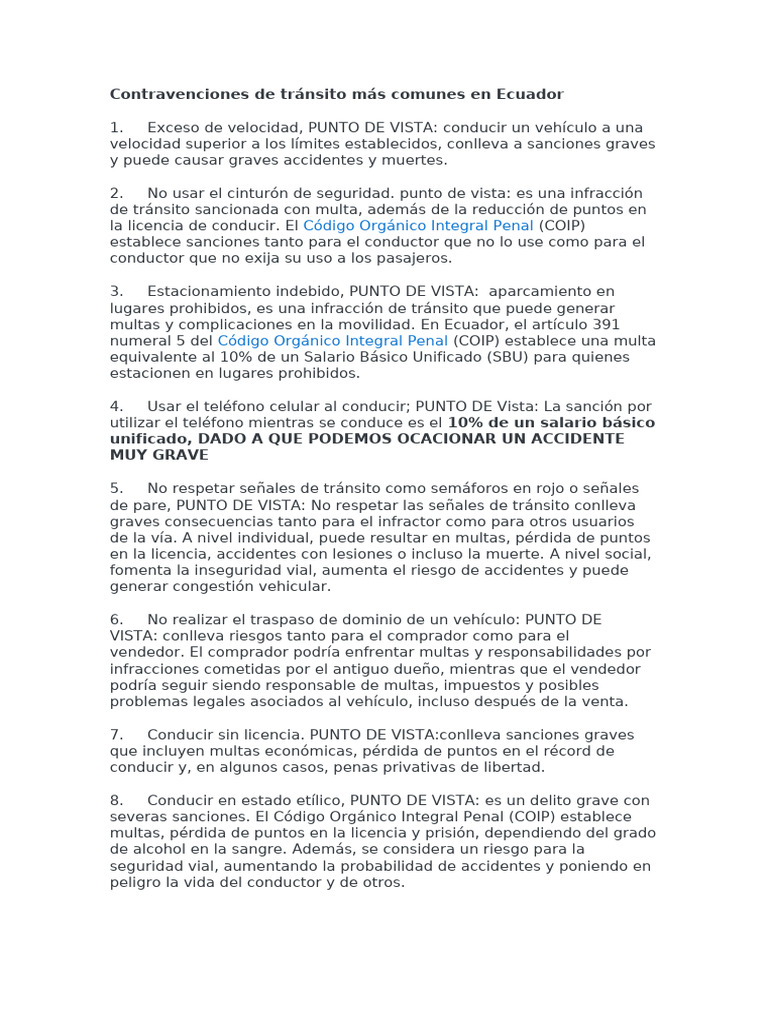 Contravenciones de Tránsito Más Comunes en Ecuador_063948 | PDF | Multa (pena)
