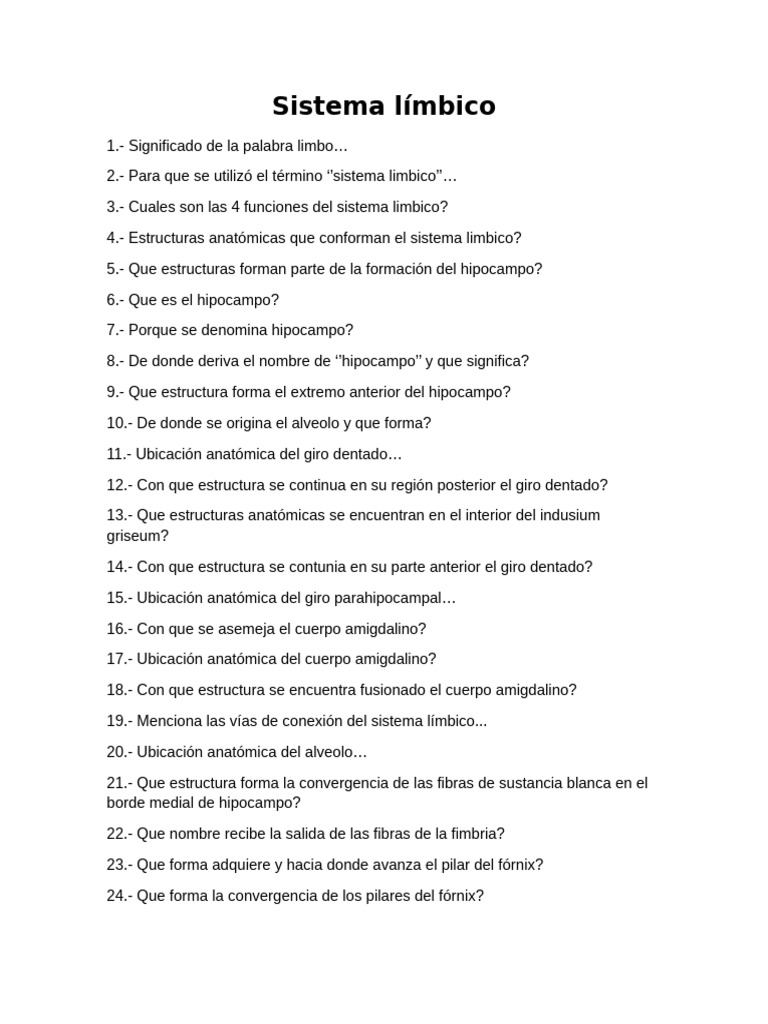 Funciones y Estructuras del Sistema Límbico | PDF | Hipotálamo | Cerebelo