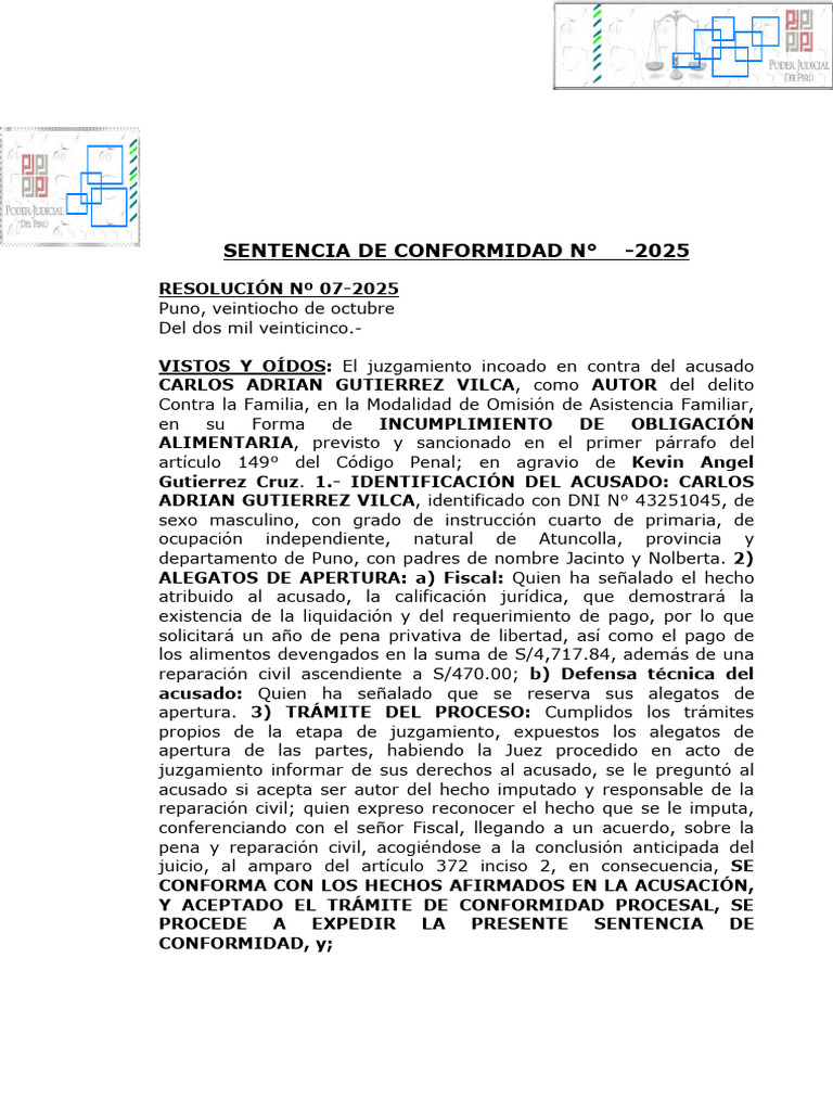 Exp. 02453-2025-0-2101-JR-PE-01 - Resolución - 284239-2025 | PDF | Castigos | Sentencia (ley)