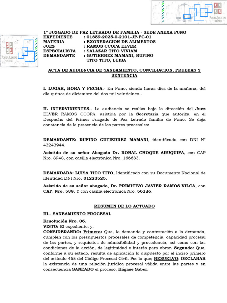 Exp. 01859-2025-0-2101-JP-FC-01 - Resolución - 99688-2025 | PDF | Demanda judicial | Ley procesal