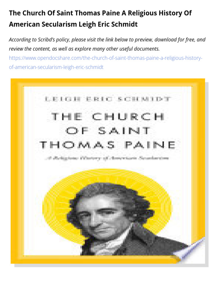 The Church Of Saint Thomas Paine A Religious History Of American ...