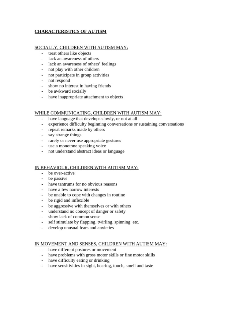 Characteristics of Autism | PDF