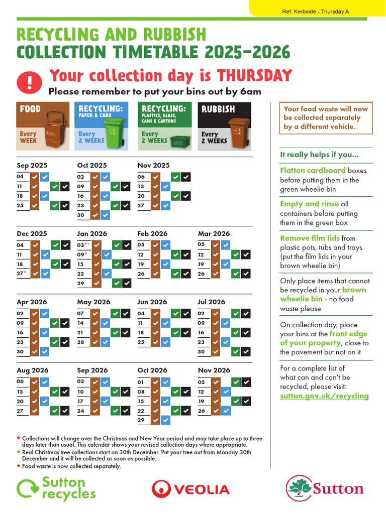 Thursday Rubbish & Recycling Schedule 2025-2026 | PDF | Public Services ...