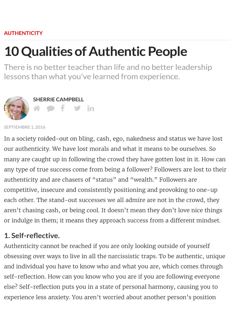 10 Traits of Authentic Individuals | PDF | Empathy | Psychology