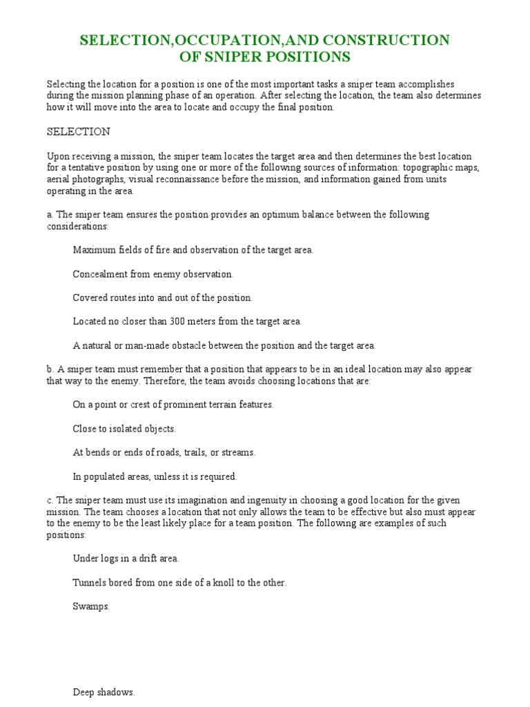 Sniper Positions - Select, Occupation, Construct. 3 Pages | PDF ...