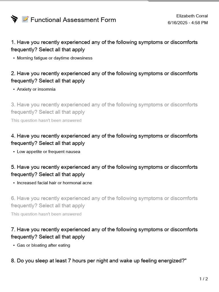 Functional Health Assessment Form | PDF