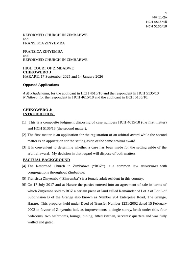 High Court Ruling on RCZ vs. Zinyemba | PDF | Registered Mail | Common Law